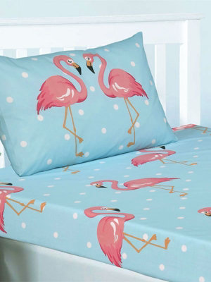 Fifi Flamingo Double Fitted Sheet and Pillowcase Set | DIY at B&Q