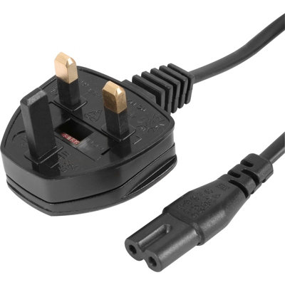 FIGURE 8 UK MAINS POWER LEAD, 2m, FIG 8 & 13A PLUGTOP
