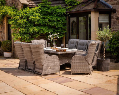 Fiji 8 Reclining Rattan Garden Dining Chairs with Large Rectangular ...