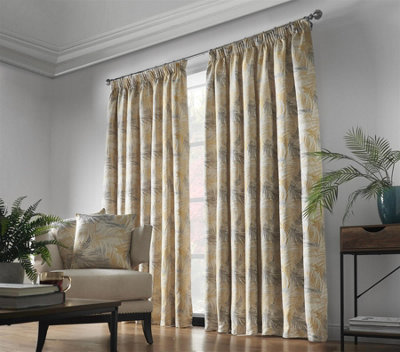 Fiji Pencil Pleat Taped Top Curtains Ochre/Silver