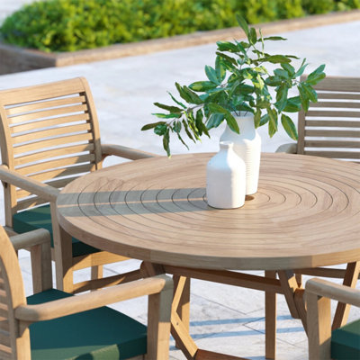 Fiji Teak Garden Outdoor Dining Table & 4 Seat Chair Set - With Green ...