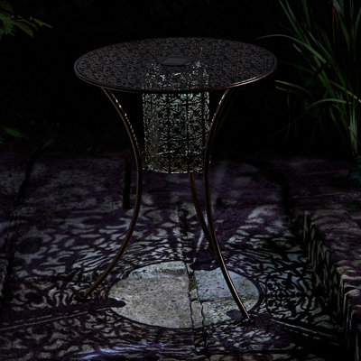 Filigree Silhouette Bistro Table with Built-In Solar Light - Weather ...