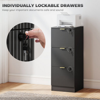 Filing Cabinet, File Cabinet with 3 Lockable Drawers and Hanging Rails