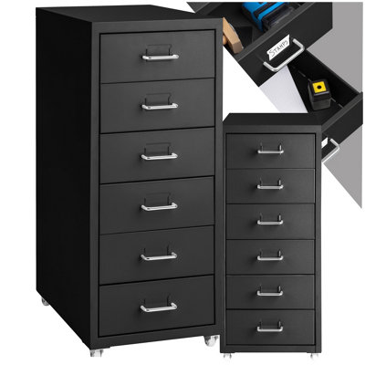 Filing Cabinet - made of steel, 4 wheels, 6 drawers, label holders ...