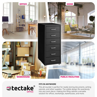 Filing Cabinet - made of steel, 4 wheels, 6 drawers, label holders ...