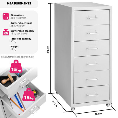 Filing Cabinet - made of steel, 4 wheels, 6 drawers, label holders ...