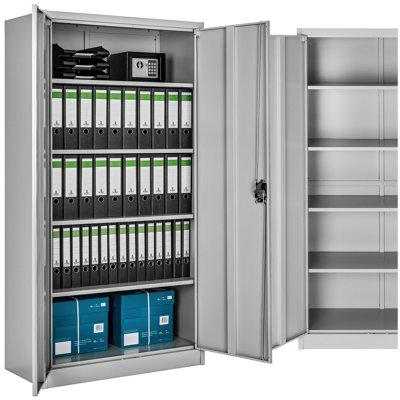 Filing Cabinet - with 5 shelves, lockable, 180 x 90 x 40 cm - grey