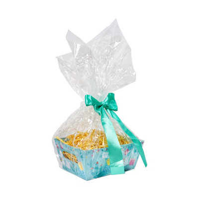 Fill Your Own Mini Gift Hamper Basket Set with Cellophane Wrap & Ribbon ...