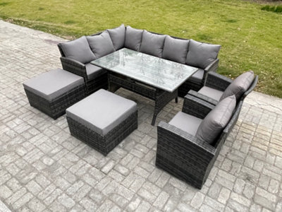 Fimous 10 Seater Outdoor Rattan Garden Furniture Set with Rectangular ...