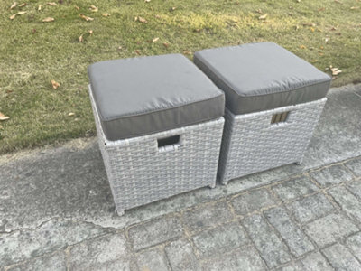 Fimous 2 Pcs PE Rattan Fully Assembled Small Footstool Outdoor Garden ...