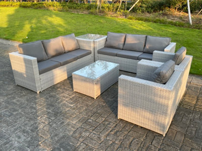Fimous 6 PC Light Grey Outdoor PE Rattan Garden Furniture Set Wicker ...