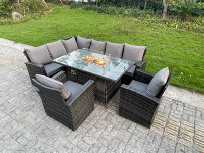 Fimous 6 Seater High Back Rattan Corner Sofa Set Gas Fire Pit Dining ...
