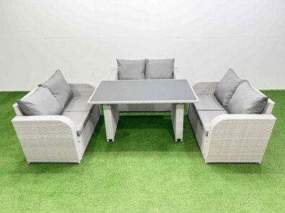 FIMOUS 6 SEATER PATIO GARDEN FURNITURE SETS WITH BLACK GLASS TOP DINING ...