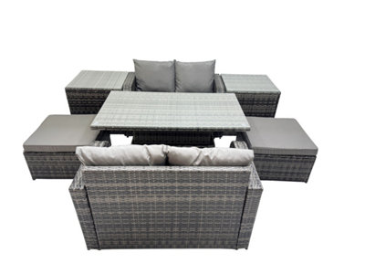 Fimous 6-seater Patio Height Adjustable Rising Lifting Table Sofa Sets ...