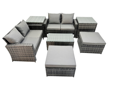 Fimous 6 Seater Wicker PE Rattan Furniture Outdoor Coffee Table Double ...