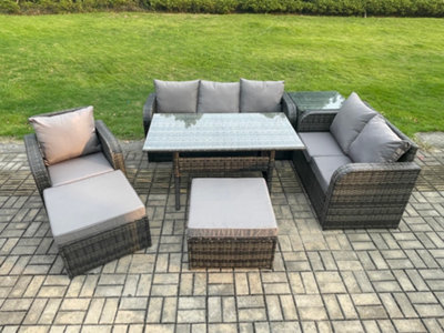 Fimous 7 Piece Rattan Garden Furniture Set with Patio Sofa Rectangular ...