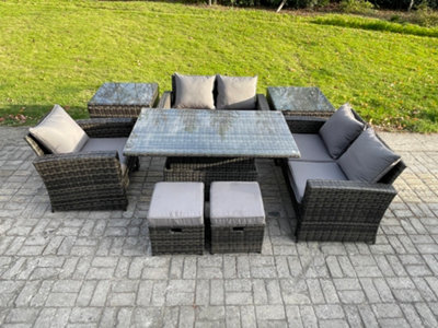 Fimous 7 Seater Outdoor Rattan Patio Furniture Set Garden Height ...