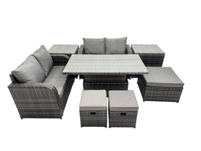 Fimous 7-seater Patio Height Adjustable Rising Lifting Table Sofa Sets ...
