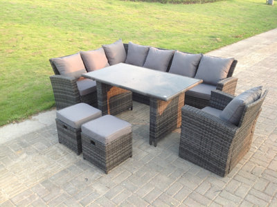 Fimous 9 Seater High Back Rattan Garden Furniture Set Corner Sofa With ...