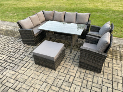 Fimous 9 Seater High Back Rattan Garden Furniture Set Corner Sofa With ...