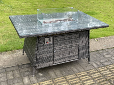 Fimous Dark Grey Rattan Fire Pit Table Dining Table Gas Heater Burner ...