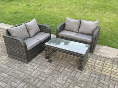 Fimous Dark Grey Rattan Garden Furniture Set Love Sofa 2 Seater Sofa ...