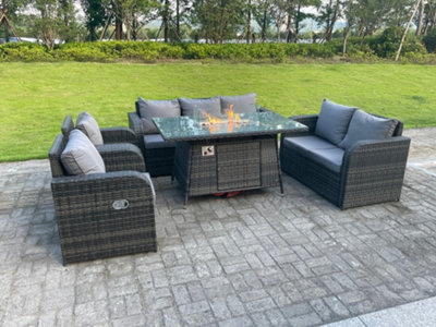 Fimous Dark Mixed Grey Rattan Outdoor Garden Furniture Gas Fire Pit ...