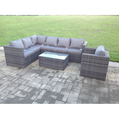 Fimous Grey Rattan Corner Sofa Set Outdoor Garden Furniture Coffee ...
