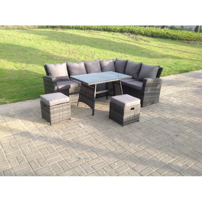 Fimous High Back Rattan Corner Sofa Set Dining Table Outdoor Furniture ...