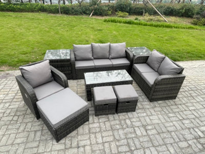 Fimous High Back Rattan Garden Furniture Set with Coffee Table 2 Side ...