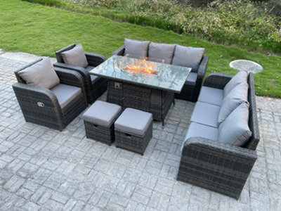 Fimous High Back Rattan Reclining Chair 3 Seater Lounge Sofa Garden Furniture Set Curved Arm Gas