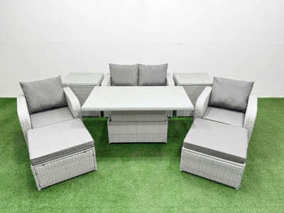 Fimous Light Grey Rattan Garden Furniture Set Sofa Set Reclining Chair ...