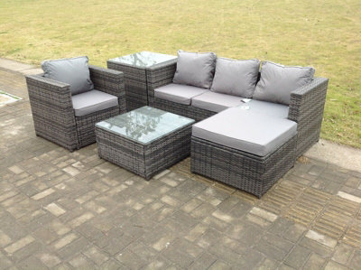Fimous Lounge Dark Mixed Grey Rattan Sofa Set With 2 Table Stool ...