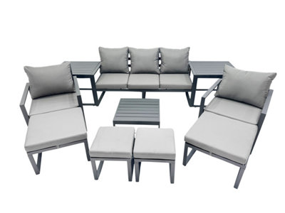FIMOUS OUTDOOR GARDEN FURNITURE SET ALUMINIUM LOUNGE SOFA SQUARE COFFEE ...