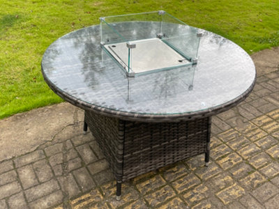 Fimous Outdoor PE Dark Mixed Grey Rattan Gas Fire Pit Dining Round ...