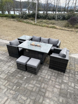 Fimous Outdoor PE Rattan Garden Furniture Gas Fire Pit Dining Table ...