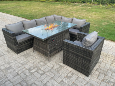 Fimous Outdoor Rattan Garden Corner Furniture Gas Fire Pit Dining Table ...