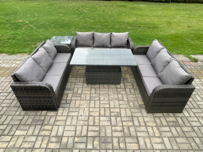 Fimous Patio Garden Dining Set Outdoor Rattan Furniture Lounge Sofa ...