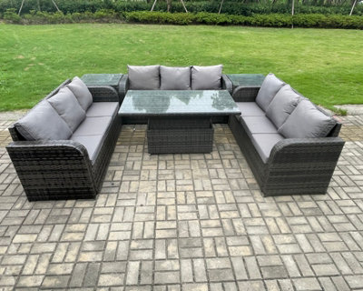 Fimous Patio Garden Dining Set Outdoor Rattan Furniture Lounge Sofa ...