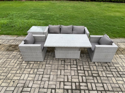 Fimous Rattan Garden Funiture Set Adjustable Rising Lifting Table Loung ...