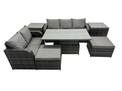 Fimous Rattan Garden Furniture Dining Set 7-seater Patio Height ...