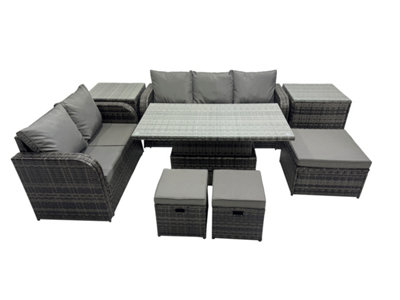 Fimous Rattan Garden Furniture Set 8-seater Patio Height Adjustable ...