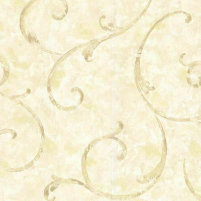 Fine Décor China Satin Classics Viii Distressed Scroll Cream Wallpaper