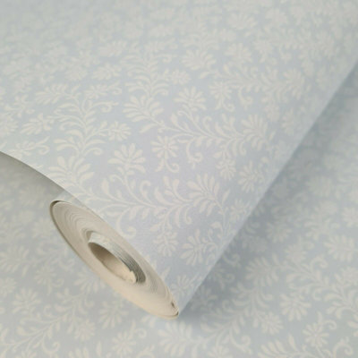 Fine Décor Jacobean Pale Blue & White Vinyl Wallpaper
