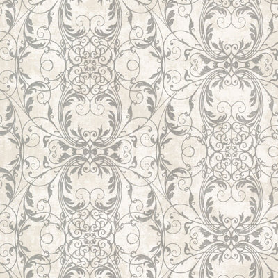 Fine Décor KJ Sparkle Ironwork Main White Wallpaper | DIY at B&Q