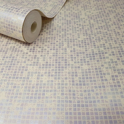 Fine Décor KJ Sparkle Textured Mosaic Mauve Natural Cream Wallpaper ...