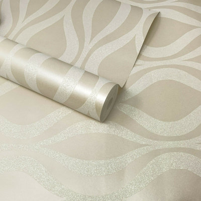 Fine Décor Monaco Champagne Geometric Wave Wallpaper | DIY at B&Q
