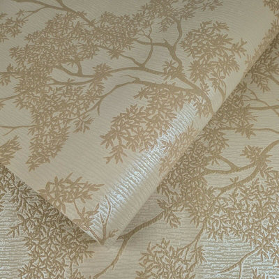 Fine Décor Woodland Trees Gold & Beige Taupe Embossed Wallpaper | DIY ...