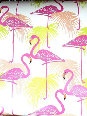 Fine Decor Flamingo Pink Yellow Wallpaper FD42213