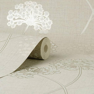 Fine Decor Grace Allium Stone Silver Wallpaper Floral Metallic Textured ...